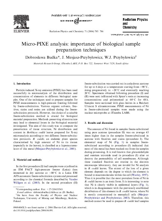 (PDF) Micro-PIXE analysis: importance of biological sample preparation techniques