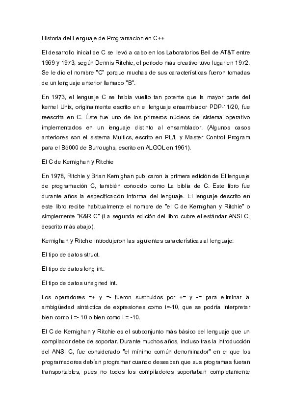 (DOC) Historia del Lenguaje de Programacion en C completo
