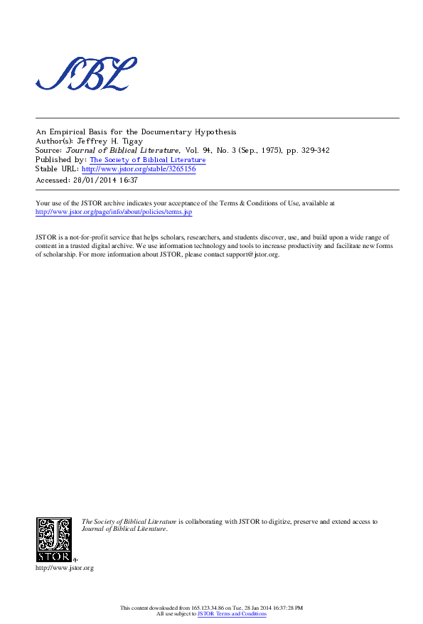 (PDF) An Empirical Basis for the Documentary Hypothesis. Journal of ...