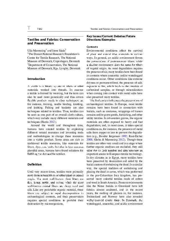 (PDF) Textiles and Fabrics: Conservation and Preservation