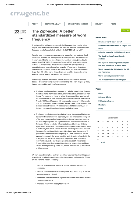 (PDF) The Zipf-scale: A better standardized measure of word frequency