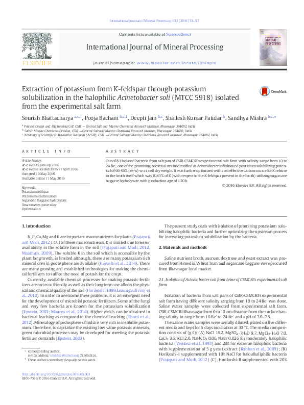 (PDF) Extraction of potassium from K-feldspar through potassium ...