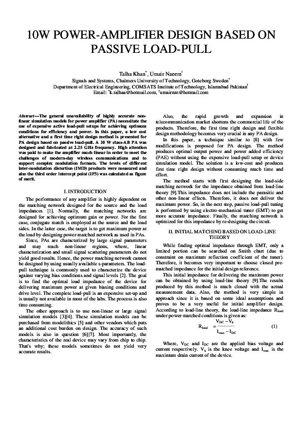 (PDF) 0W POWER-AMPLIFIER DESIGN BASED ON PASSIVE LOAD-PULL