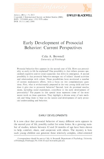 (PDF) Early Development of Prosocial Behavior: Current Perspectives (PDF) Early Development of Prosocial Behavior: Current Perspectives