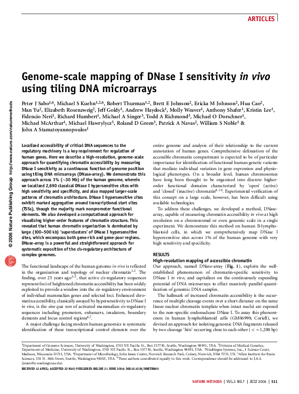 (PDF) Genome-scale mapping of DNase I sensitivity in vivo using tiling ...