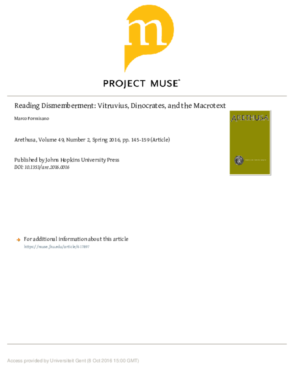 (PDF) Reading Dismemberment. Dinocrates, Vitruvius and the Macrotext