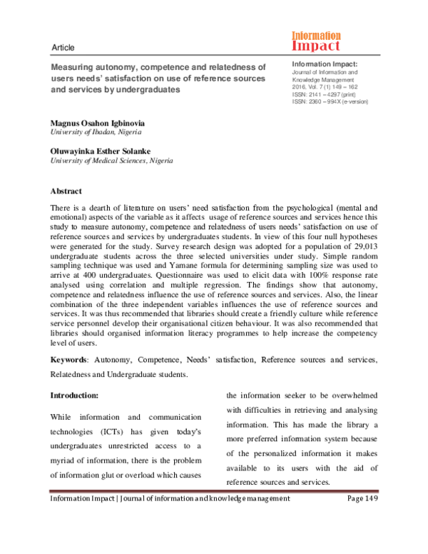 (PDF) Measuring autonomy competence and relatedness of users needs ...