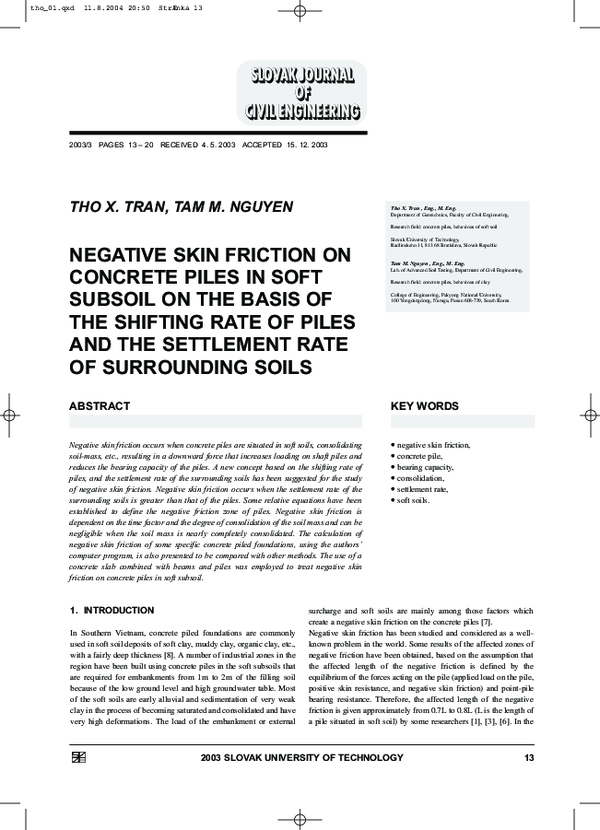 (PDF) NEGATIVE SKIN FRICTION ON CONCRETE PILES IN SOFT SUBSOIL ON THE ...