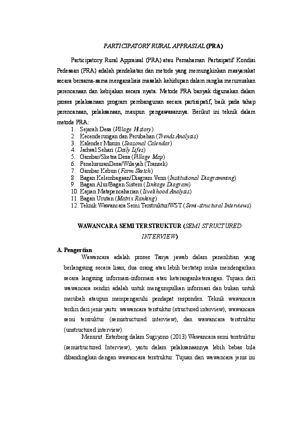 (DOC) Metode Participatory Rural Appraisal dengan Semi Structure Interview