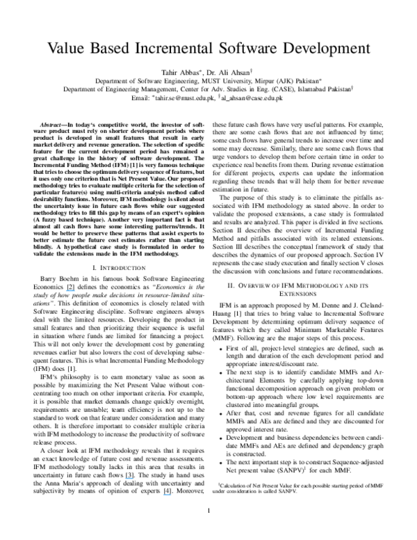 (PDF) Value based Incremental Software Development