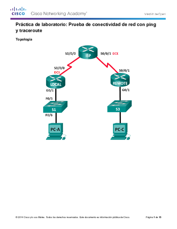(PDF) Práctica de laboratorio: Prueba de conectividad de red con ping y traceroute Topología