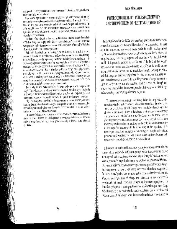 (PDF) Intercorporeality, Intersubjectivity and the Problem of ‘Letting Others Be
