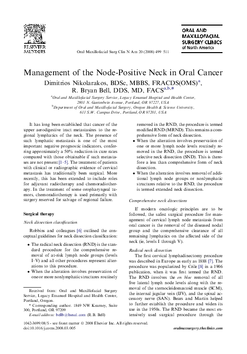 (PDF) Management of the node-positive neck in oral cancer