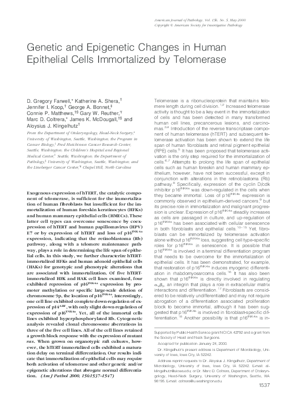 (PDF) Genetic and Epigenetic Changes in Human Epithelial Cells ...