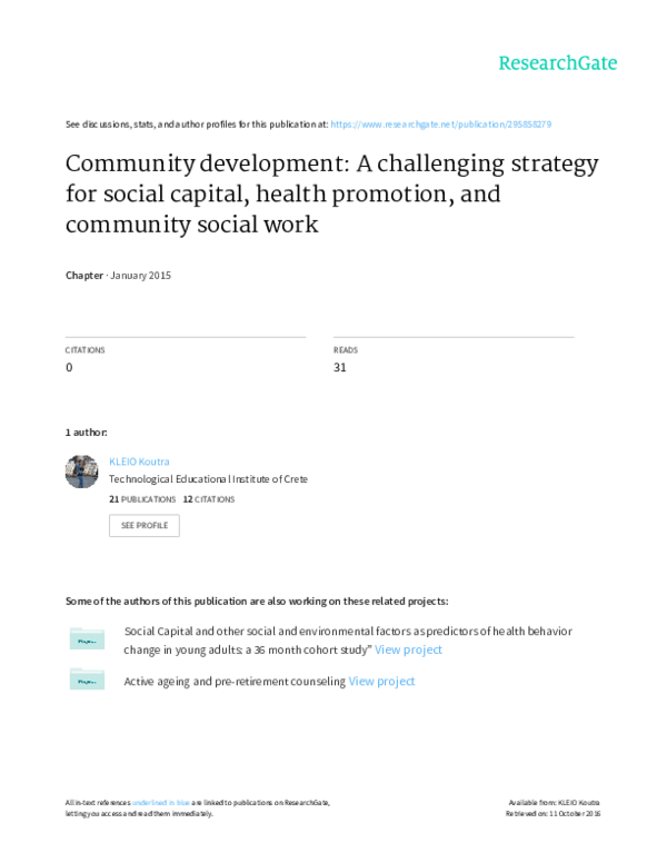 (PDF) Community development: A challenging strategy for social capital ...