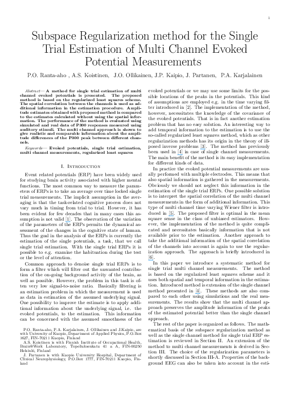 (PDF) Subspace regularization method for the single-trial estimation of evoked potentials