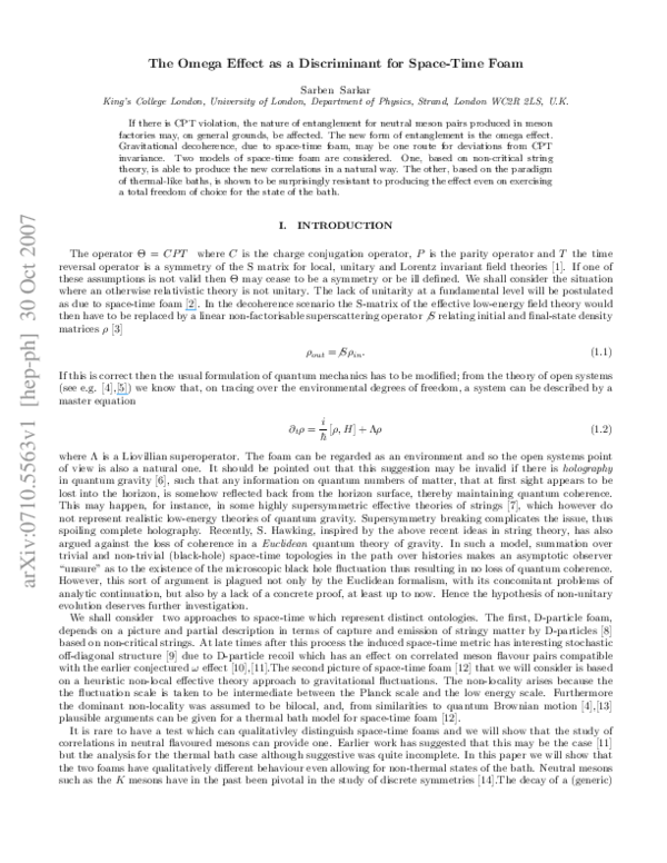 (PDF) The omega effect as a discriminant for spacetime foam