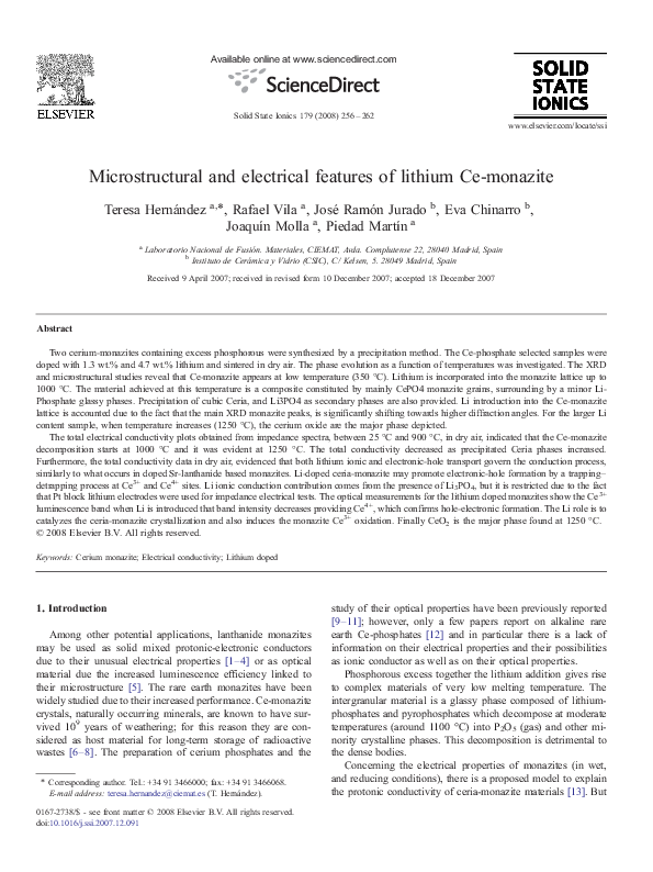 (PDF) Microstructural and electrical features of lithium Ce-monazite