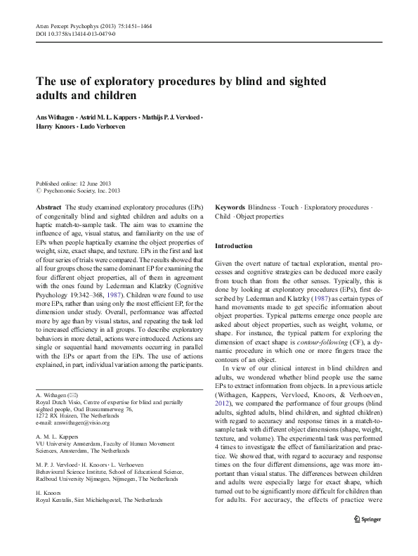 (PDF) The use of exploratory procedures by blind and sighted adults and ...