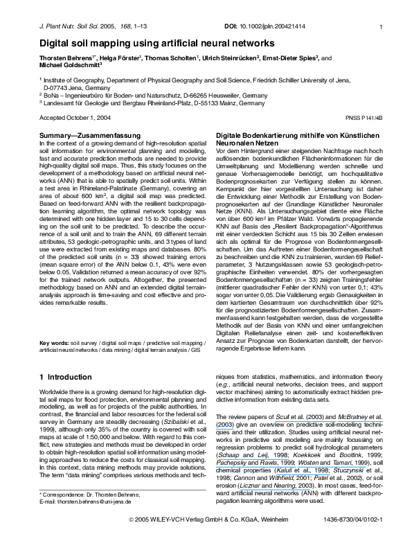 (PDF) Digital soil mapping using artificial neural networks