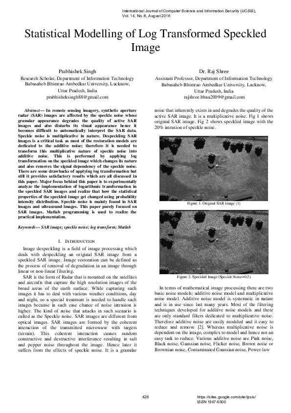 (PDF) Statistical Modelling of Log Transformed Speckled Image