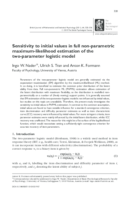 Pdf Sensitivity To Initial Values In Full Non Parametric Maximum Likelihood Estimation Of The
