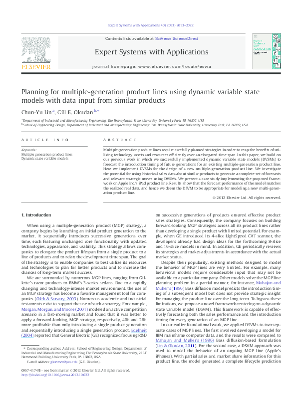 (PDF) Planning for multiple-generation product lines using dynamic variable state models with ...