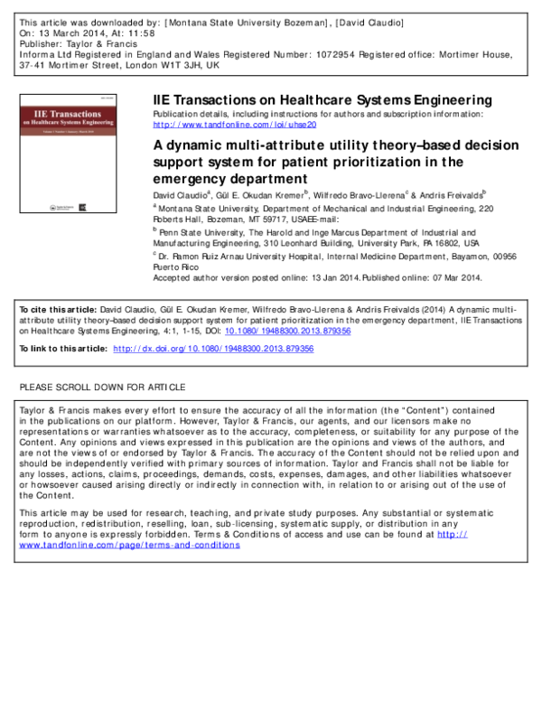 Pdf A Dynamic Multi Attribute Utility Theorybased Decision Support