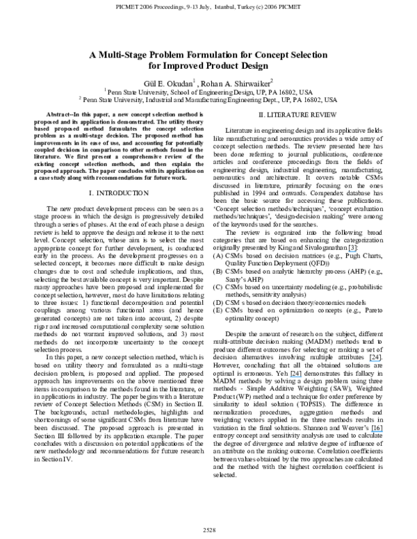 (PDF) A Multi-Stage Problem Formulation for Concept Selection for ...