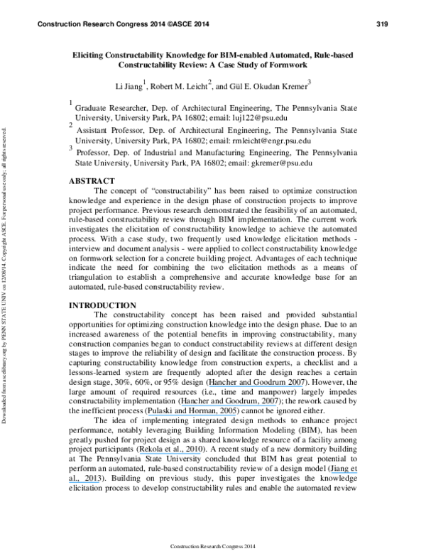 (PDF) Eliciting Constructability Knowledge for BIM-enabled Automated, Rule-based ...