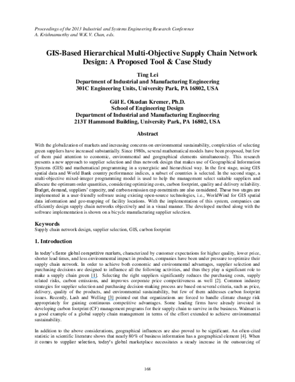 Pdf Gis Based Hierarchical Multi Objective Supply Chain Network