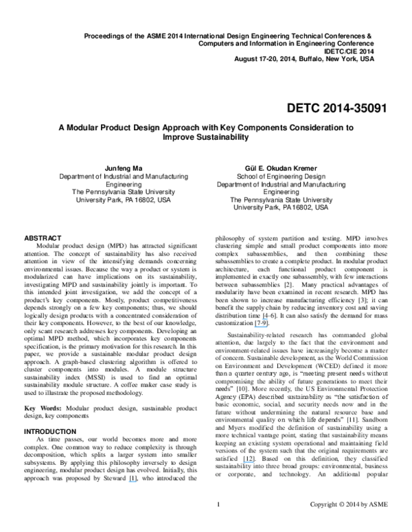 Pdf A Modular Product Design Approach With Key Components