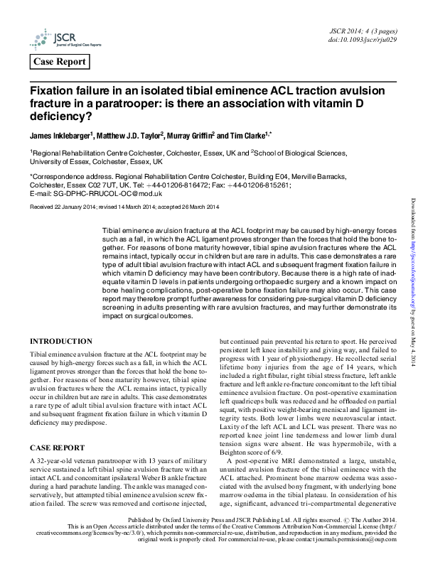 (PDF) Fixation failure in an isolated tibial eminence ACL traction ...