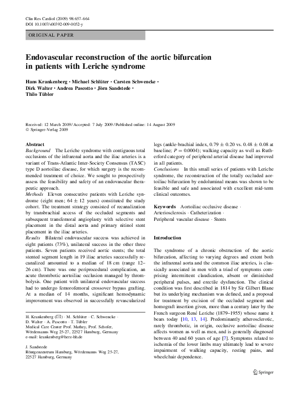 (PDF) Endovascular reconstruction of the aortic bifurcation in patients ...