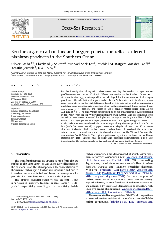 (PDF) Benthic organic carbon flux and oxygen penetration reflect ...