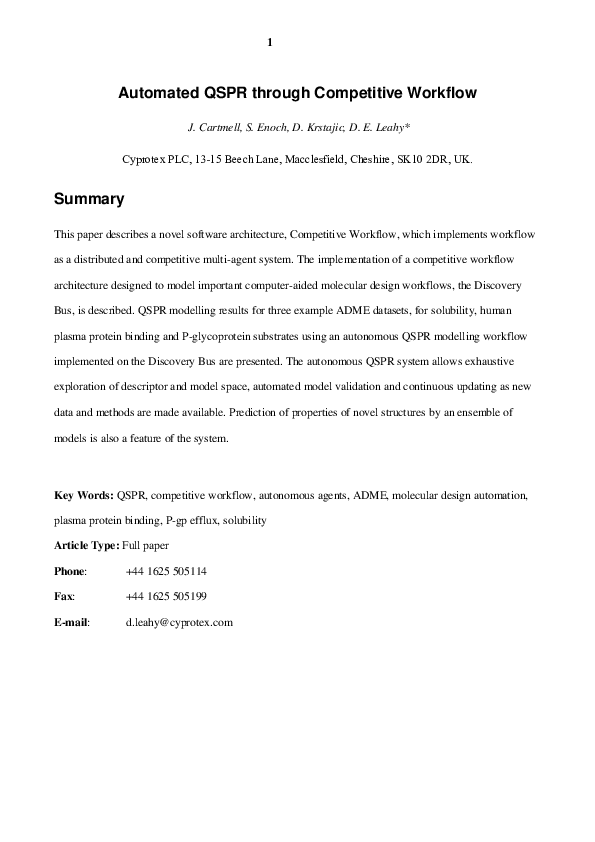 (PDF) Automated QSPR through Competitive Workflow