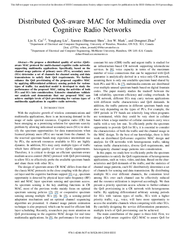 (PDF) Distributed QoS-Aware MAC for Multimedia over Cognitive Radio ...