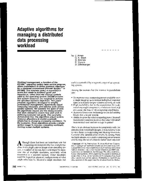 Pdf Adaptive Algorithms For Managing A Distributed Data Processing