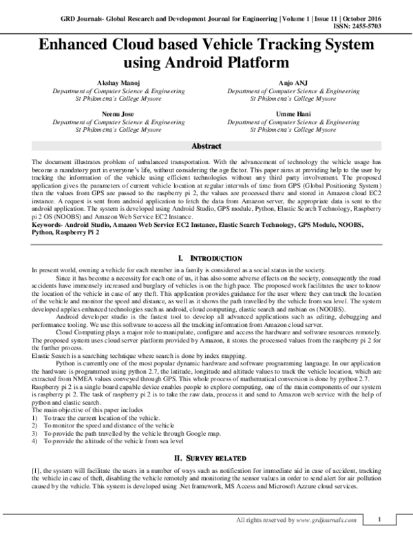(PDF) Enhanced Cloud based Vehicle Tracking System using Android Platform