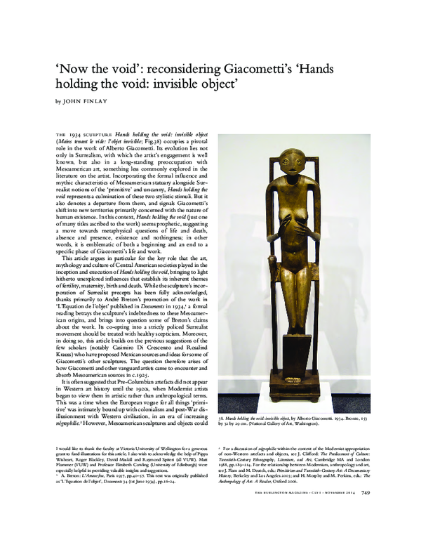 (PDF) Now the Void: Reconsidering Giacometti's 'Hands Holding the Void'.pdf