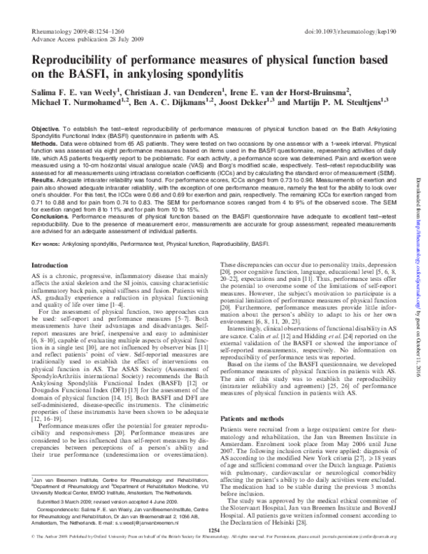 (PDF) Reproducibility of performance measures of physical function ...
