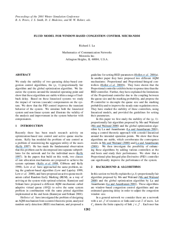 (PDF) Fluid model for window-based congestion control mechanism