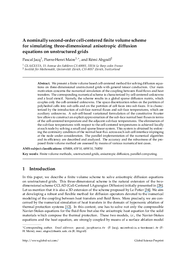 Pdf A High Order Cell Centered Finite Volume Scheme For Simulating