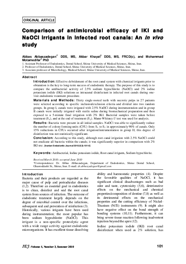 (PDF) Comparison of Antimicrobial Efficacy of IKI and NaOCl Irrigants ...