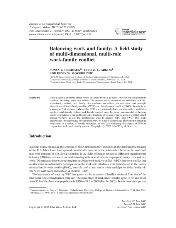 (PDF) Balancing work and family: a field study of multi-dimensional, multi-role work-family conflict