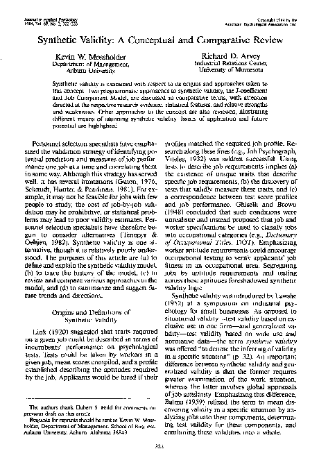 (PDF) Synthetic validity: A conceptual and comparative review