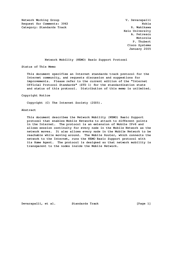 (PDF) Network mobility (NEMO) basic support protocol (RFC 3963 ...