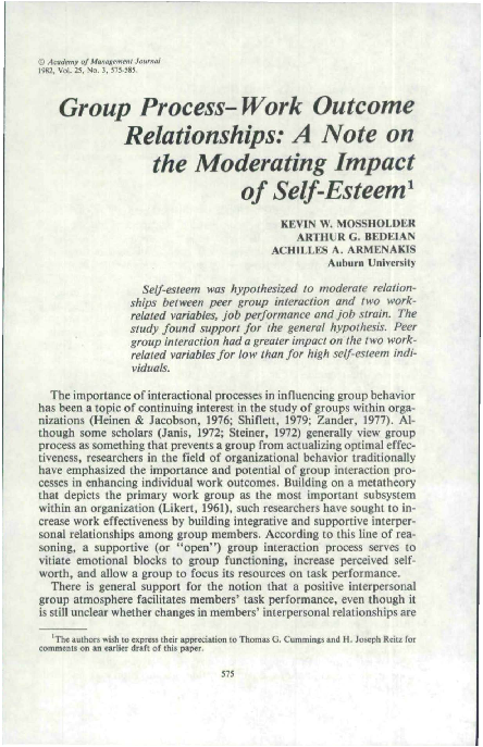 (PDF) Group Process-Work Outcome Relationships: A Note on the ...