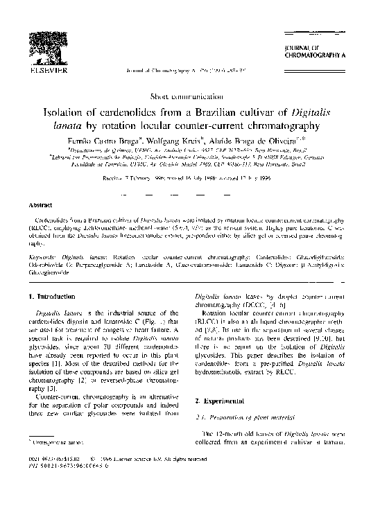 (PDF) Isolation of Cardenolides from Digitalis lanata via RLCC