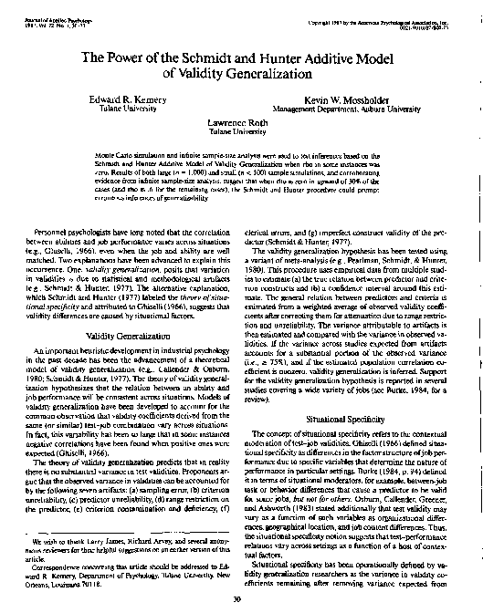 (PDF) The power of the Schmidt and Hunter Additive Model of Validity ...